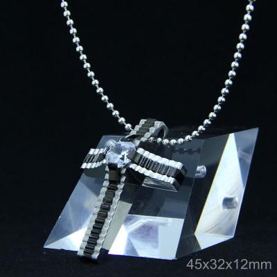 China Trendy Stainless Steel CZ Crystal Stones Inlay Cross Plus Symbol Necklace Pendant LDC44 for sale