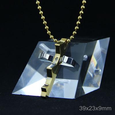 China Trendy Stainless Steel CZ Crystal Stones Inlay Cross Plus Symbol Necklace Pendant LDC40 for sale