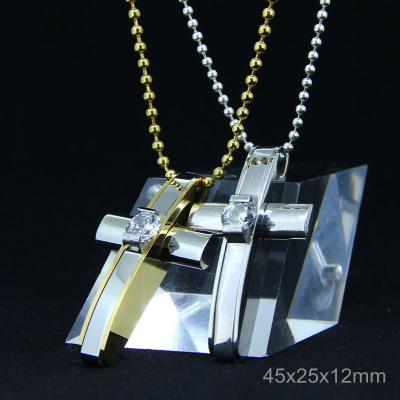 China Trendy Stainless Steel CZ Crystal Stones Inlay Cross Plus Symbol Necklace Pendant LDC41 for sale