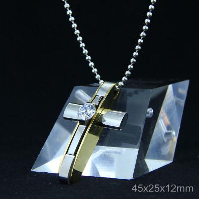 China Trendy Stainless Steel CZ Crystal Stones Inlay Cross Plus Symbol Necklace Pendant LDC42 for sale