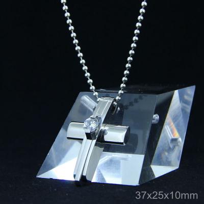China Trendy Stainless Steel CZ Crystal Stones Inlay Cross Plus Symbol Necklace Pendant LDC43 for sale
