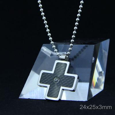 China Trendy Stainless Steel CZ Crystal Stones Inlay Cross Plus Symbol Necklace Pendant LDC46 for sale