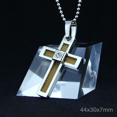 China Trendy Stainless Steel CZ Crystal Stones Inlay Cross Plus Symbol Necklace Pendant LDC48 for sale