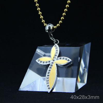 China Trendy Stainless Steel CZ Crystal Stones Inlay Cross Plus Symbol Necklace Pendant LDC51 for sale