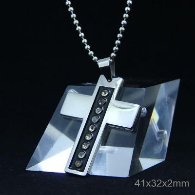 China Trendy Stainless Steel CZ Crystal Stones Inlay Cross Plus Symbol Necklace Pendant LDC52 for sale