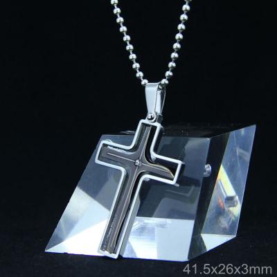 China Trendy Stainless Steel CZ Crystal Stones Inlay Cross Plus Symbol Necklace Pendant LDC53 for sale