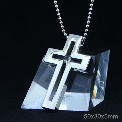 China Trendy Stainless Steel CZ Crystal Stones Inlay Cross Plus Symbol Necklace Pendant LDC60 for sale