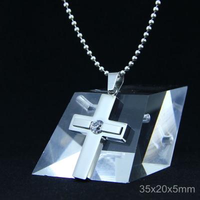 China Trendy Stainless Steel CZ Crystal Stones Inlay Cross Plus Symbol Necklace Pendant LDC55 for sale