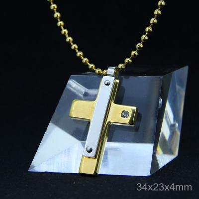 China Trendy Stainless Steel CZ Crystal Stones Inlay Cross Plus Symbol Necklace Pendant LDC56 for sale