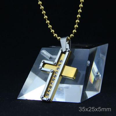 China Trendy Stainless Steel CZ Crystal Stones Inlay Cross Plus Symbol Necklace Pendant LDC57 for sale