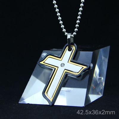 China Trendy Stainless Steel CZ Crystal Stones Inlay Cross Plus Symbol Necklace Pendant LDC58 for sale