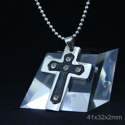 China Trendy Stainless Steel CZ Crystal Stones Inlay Cross Plus Symbol Necklace Pendant LDC65 for sale