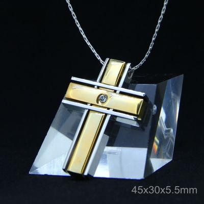 China Trendy Stainless Steel CZ Crystal Stones Inlay Cross Plus Symbol Necklace Pendant LDC61 for sale