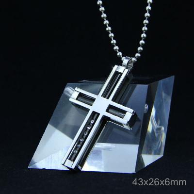 China Trendy Stainless Steel CZ Crystal Stones Inlay Cross Plus Symbol Necklace Pendant LDC62 for sale