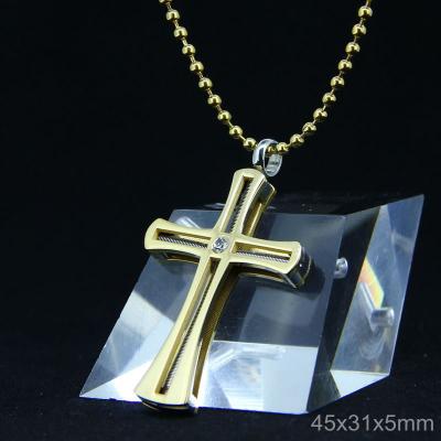 China Trendy Stainless Steel CZ Crystal Stones Inlay Cross Plus Symbol Necklace Pendant LDC63 for sale