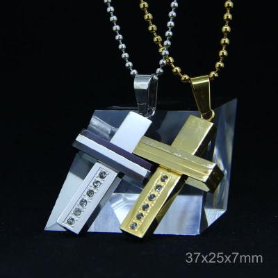 China Trendy Stainless Steel CZ Crystal Stones Inlay Cross Plus Symbol Necklace Pendant LDC70 for sale