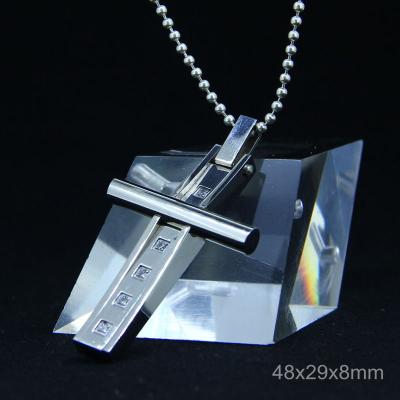 China Trendy Stainless Steel CZ Crystal Stones Inlay Cross Plus Symbol Necklace Pendant LDC66 for sale