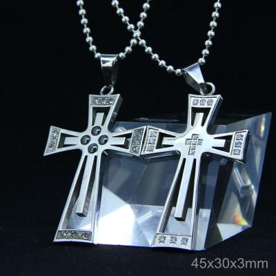 China Trendy Stainless Steel CZ Crystal Stones Inlay Cross Plus Symbol Necklace Pendant LDC67 for sale
