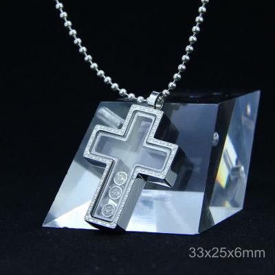 China Trendy Stainless Steel CZ Crystal Stones Inlay Cross Plus Symbol Necklace Pendant LDC68 for sale