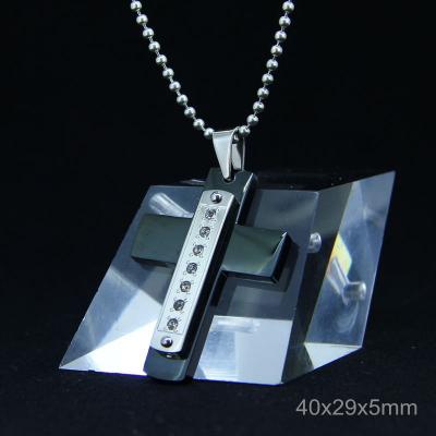 China Trendy Stainless Steel CZ Crystal Stones Inlay Cross Plus Symbol Necklace Pendant LDC69 for sale