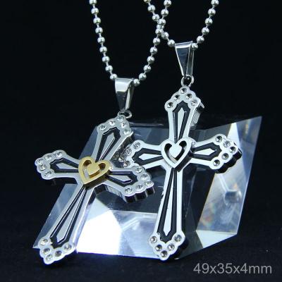 China Trendy Stainless Steel CZ Crystal Stones Inlay Cross Plus Symbol Necklace Pendant LDC76 for sale