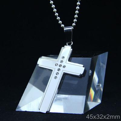 China Trendy Stainless Steel CZ Crystal Stones Inlay Cross Plus Symbol Necklace Pendant LDC81 for sale