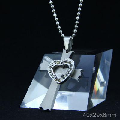 China Trendy Stainless Steel CZ Crystal Stones Inlay Cross Plus Symbol Necklace Pendant LDC78 for sale