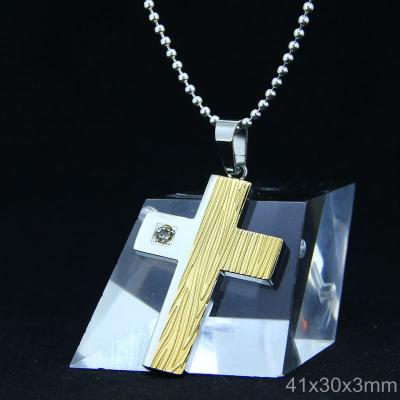 China Trendy Stainless Steel CZ Crystal Stones Inlay Cross Plus Symbol Necklace Pendant LDC86 for sale