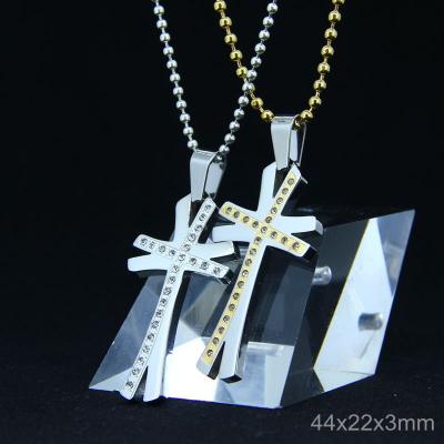 China Trendy Stainless Steel CZ Crystal Stones Inlay Cross Plus Symbol Necklace Pendant LDC82 for sale