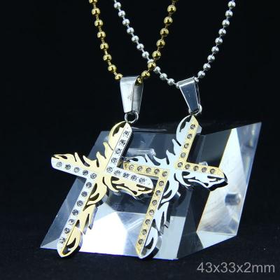 China Trendy Stainless Steel CZ Crystal Stones Inlay Cross Plus Symbol Necklace Pendant LDC83 for sale