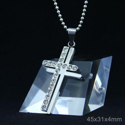 China Trendy Stainless Steel CZ Crystal Stones Inlay Cross Plus Symbol Necklace Pendant LDC84 for sale