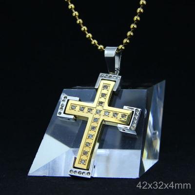China Trendy Stainless Steel CZ Crystal Stones Inlay Cross Plus Symbol Necklace Pendant LDC92 for sale