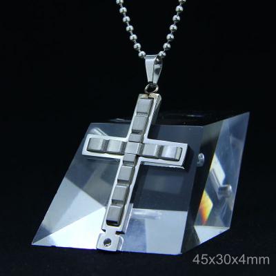 China Trendy Stainless Steel CZ Crystal Stones Inlay Cross Plus Symbol Necklace Pendant LDC88 for sale