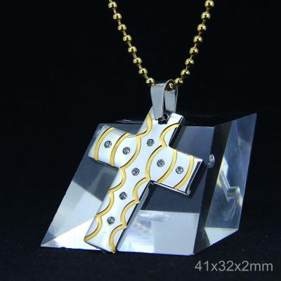 China Trendy Stainless Steel CZ Crystal Stones Inlay Cross Plus Symbol Necklace Pendant LDC90 for sale