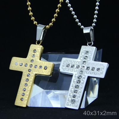 China Trendy Stainless Steel CZ Crystal Stones Inlay Cross Plus Symbol Necklace Pendant LDC97 for sale