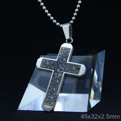 China Trendy Stainless Steel CZ Crystal Stones Inlay Cross Plus Symbol Necklace Pendant LDC93 for sale