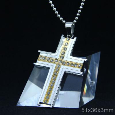 China Trendy Stainless Steel CZ Crystal Stones Inlay Cross Plus Symbol Necklace Pendant LDC94 for sale