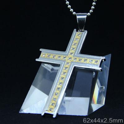China Trendy Stainless Steel CZ Crystal Stones Inlay Cross Plus Symbol Necklace Pendant LDC95 for sale