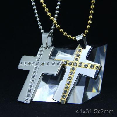 China Trendy Stainless Steel CZ Crystal Stones Inlay Cross Plus Symbol Necklace Pendant LDC96 for sale