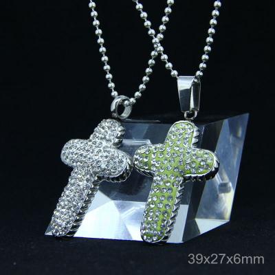 China Trendy Stainless Steel CZ Crystal Stones Inlay Cross Plus Symbol Necklace Pendant LDC102 for sale