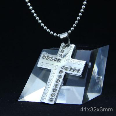 China Trendy Stainless Steel CZ Crystal Stones Inlay Cross Plus Symbol Necklace Pendant LDC98 for sale