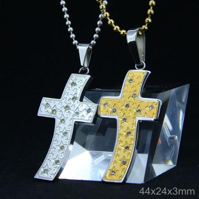 China Trendy Stainless Steel CZ Crystal Stones Inlay Cross Plus Symbol Necklace Pendant LDC99 for sale