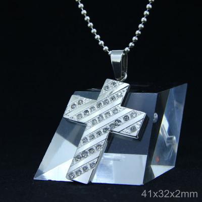 China Trendy Stainless Steel CZ Crystal Stones Inlay Cross Plus Symbol Necklace Pendant LDC100 for sale