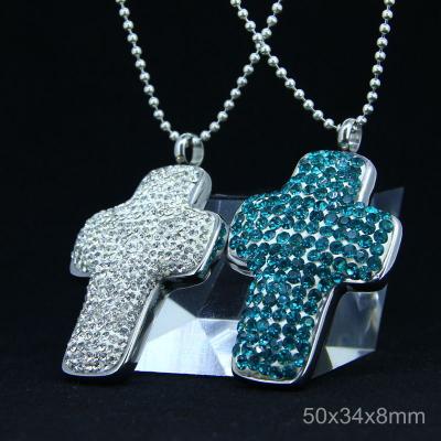 China Trendy Stainless Steel CZ Crystal Stones Inlay Cross Plus Symbol Necklace Pendant LDC101 for sale