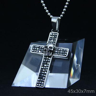 China Trendy Stainless Steel CZ Crystal Stones Inlay Cross Plus Symbol Necklace Pendant LDC107 for sale