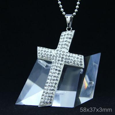 China Trendy Stainless Steel CZ Crystal Stones Inlay Cross Plus Symbol Necklace Pendant LDC103 for sale