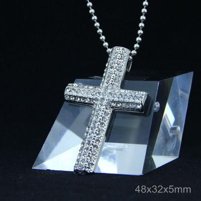 China Trendy Stainless Steel CZ Crystal Stones Inlay Cross Plus Symbol Necklace Pendant LDC104 for sale