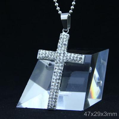 China Trendy Stainless Steel CZ Crystal Stones Inlay Cross Plus Symbol Necklace Pendant LDC105 for sale