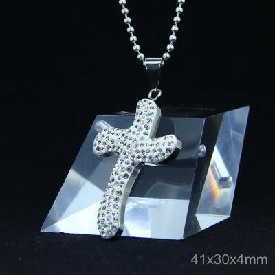 China Trendy Stainless Steel CZ Crystal Stones Inlay Cross Plus Symbol Necklace Pendant LDC106 for sale