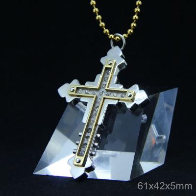 China Trendy Stainless Steel CZ Crystal Stones Inlay Cross Plus Symbol Necklace Pendant LDC112 for sale